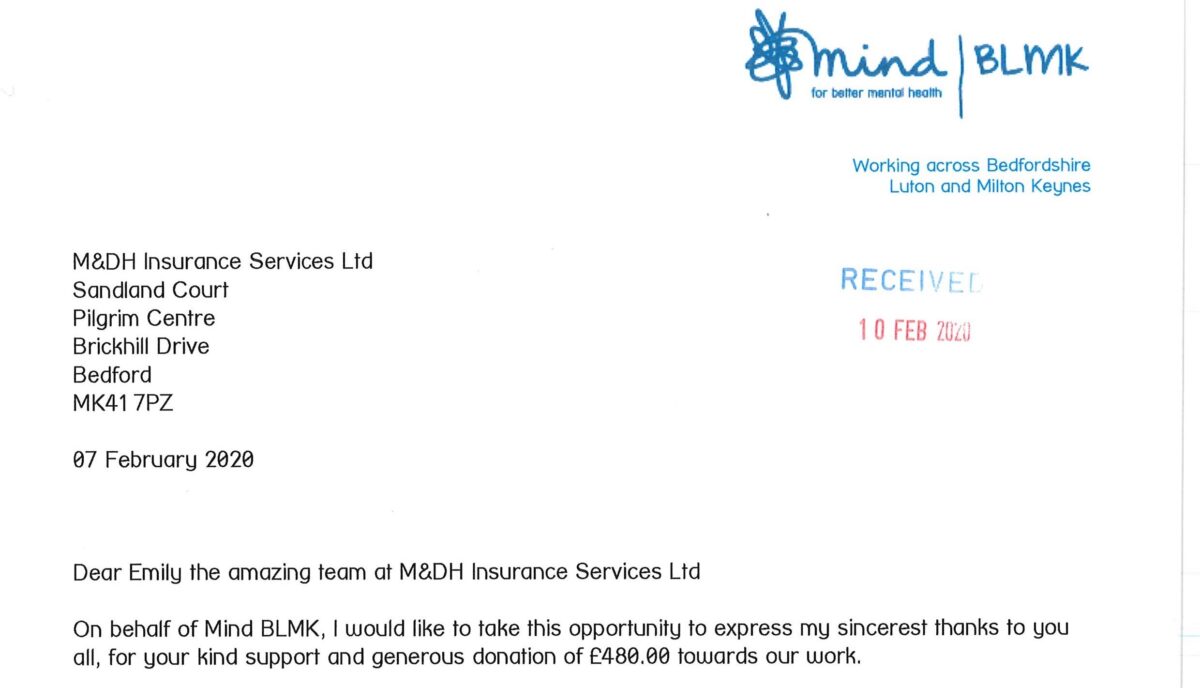 Sunday Times Top 100 – MIND BLMK Fundraiser - M&DH Insurance Services Ltd
